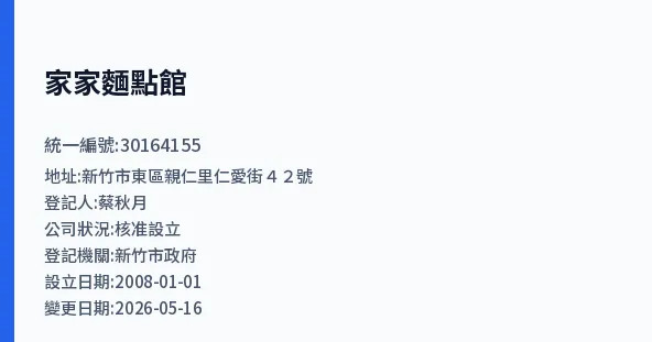家家麵點館的照片-統編 30164155(新竹市) 公司登記資料與營業項目詳細圖表