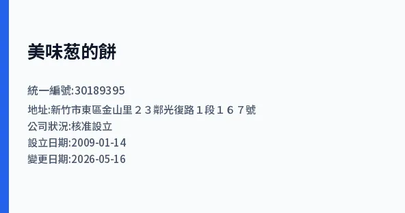 美味葱的餅的照片-統編 30189395(新竹市) 公司登記資料與營業項目詳細圖表