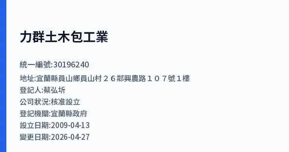 力群土木包工業的照片-統編 30196240(宜蘭縣) 公司登記資料與營業項目詳細圖表