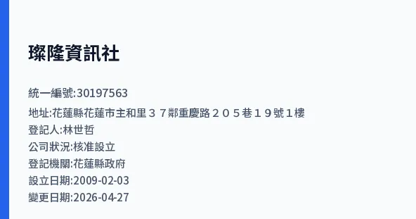 璨隆資訊社的照片-統編 30197563(花蓮縣) 公司登記資料與營業項目詳細圖表