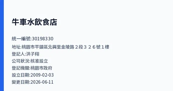 牛車水飲食店的照片-統編 30198330(桃園市) 公司登記資料與營業項目詳細圖表