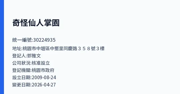 奇怪仙人掌園的照片-統編 30224935(桃園市) 公司登記資料與營業項目詳細圖表