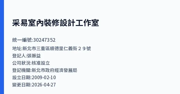 采易室內裝修設計工作室的照片-統編 30247352(新北市) 公司登記資料與營業項目詳細圖表