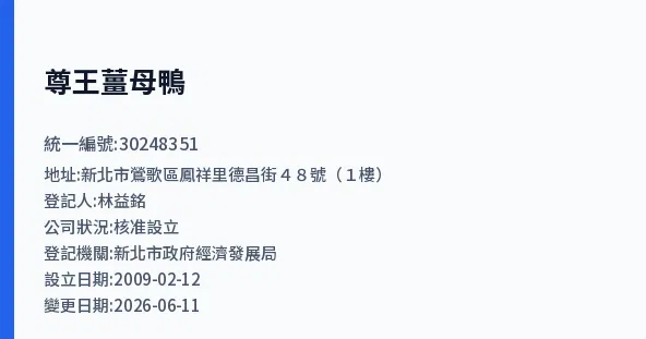 尊王薑母鴨的照片-統編 30248351(新北市) 公司登記資料與營業項目詳細圖表