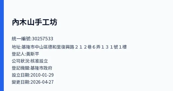 內木山手工坊的照片-統編 30257533(基隆市) 公司登記資料與營業項目詳細圖表