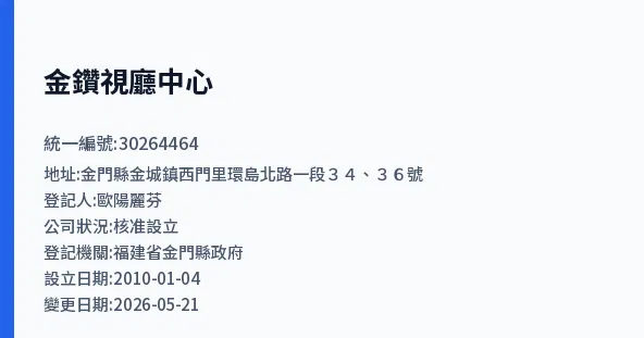 金鑽視廳中心的照片-統編 30264464(金門縣) 公司登記資料與營業項目詳細圖表