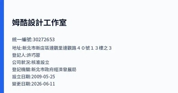 姆酷設計工作室的照片-統編 30272653(新北市) 公司登記資料與營業項目詳細圖表