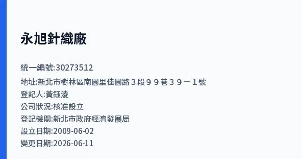 永旭針織廠的照片-統編 30273512(新北市) 公司登記資料與營業項目詳細圖表