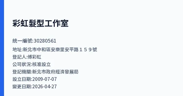 彩虹髮型工作室的照片-統編 30280561(新北市) 公司登記資料與營業項目詳細圖表