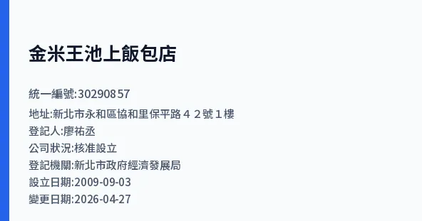金米王池上飯包店的照片-統編 30290857(新北市) 公司登記資料與營業項目詳細圖表