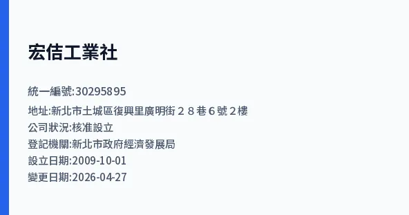 宏佶工業社的照片-統編 30295895(新北市) 公司登記資料與營業項目詳細圖表