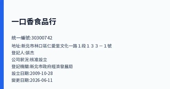 一口香食品行的照片-統編 30300742(新北市) 公司登記資料與營業項目詳細圖表