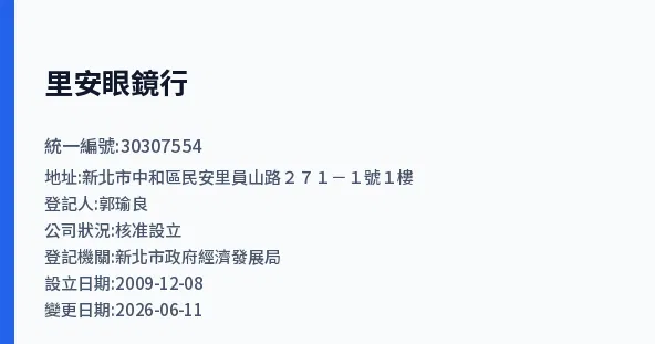 里安眼鏡行的照片-統編 30307554(新北市) 公司登記資料與營業項目詳細圖表