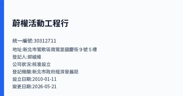 蔚權活動工程行的照片-統編 30312711(新北市) 公司登記資料與營業項目詳細圖表
