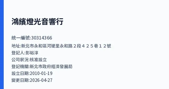 鴻繽燈光音響行的照片-統編 30314366(新北市) 公司登記資料與營業項目詳細圖表