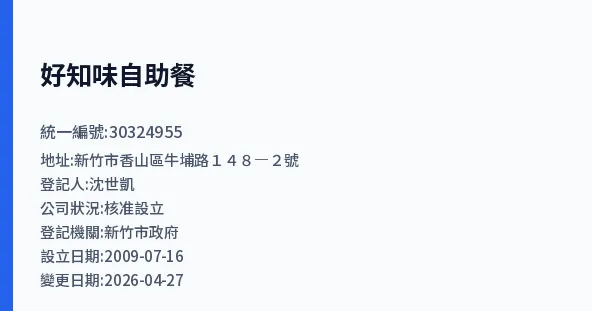 好知味自助餐的照片-統編 30324955(新竹市) 公司登記資料與營業項目詳細圖表