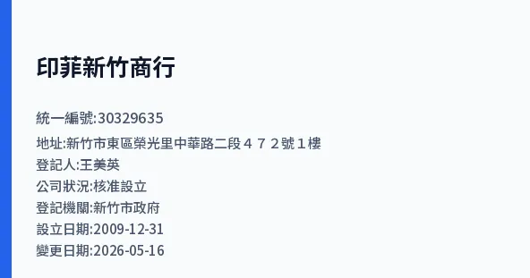印菲新竹商行的照片-統編 30329635(新竹市) 公司登記資料與營業項目詳細圖表