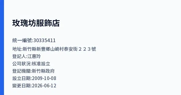 玫瑰坊服飾店的照片-統編 30335411(新竹縣) 公司登記資料與營業項目詳細圖表