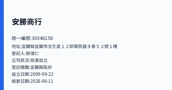 安勝商行的照片-統編 30346156(宜蘭縣) 公司登記資料與營業項目詳細圖表