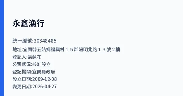永鑫漁行的照片-統編 30348485(宜蘭縣) 公司登記資料與營業項目詳細圖表