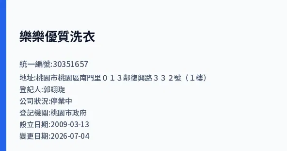 樂樂優質洗衣的照片-統編 30351657(桃園市) 公司登記資料與營業項目詳細圖表