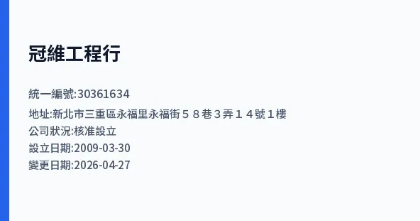 冠維工程行的照片-統編 30361634(新北市) 公司登記資料與營業項目詳細圖表