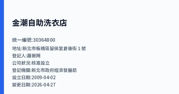 金潮自助洗衣店的照片-統編 30364800(新北市) 公司登記資料與營業項目詳細圖表