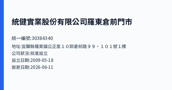 統健實業股份有限公司羅東倉前門市的照片-統編 30384340(宜蘭縣) 公司登記資料與營業項目詳細圖表