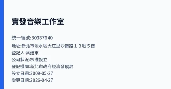 寶發音樂工作室的照片-統編 30387640(新北市) 公司登記資料與營業項目詳細圖表