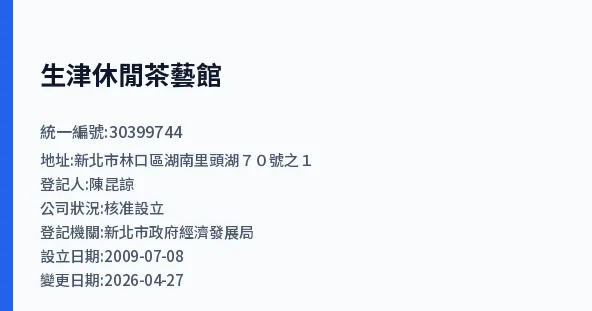 生津休閒茶藝館的照片-統編 30399744(新北市) 公司登記資料與營業項目詳細圖表