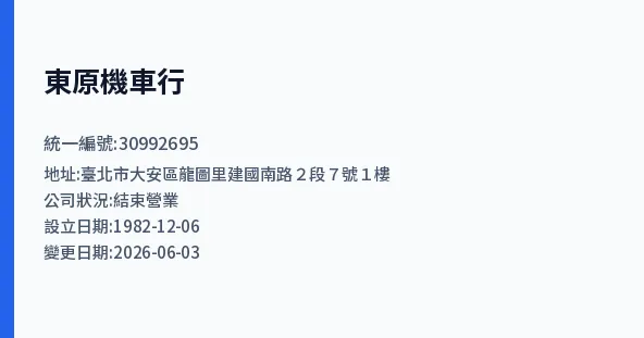 東原機車行的照片-統編 30992695(臺北市) 公司登記資料與營業項目詳細圖表