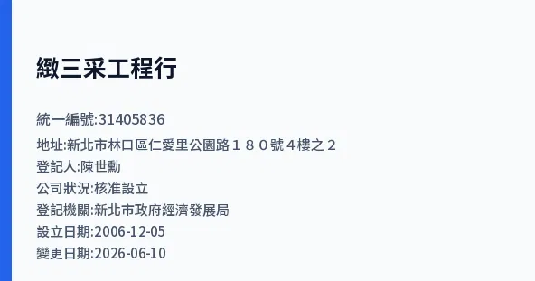 緻三采工程行的照片-統編 31405836(新北市) 公司登記資料與營業項目詳細圖表