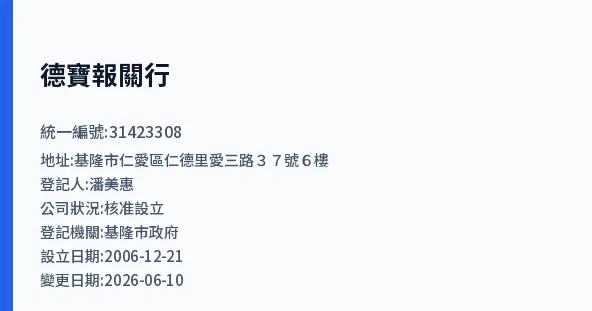 德寶報關行的照片-統編 31423308(基隆市) 公司登記資料與營業項目詳細圖表