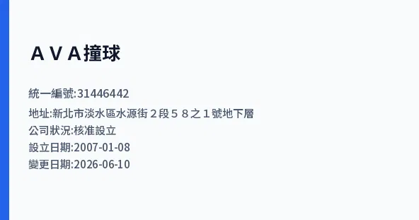AVA撞球的照片-統編 31446442(新北市) 公司登記資料與營業項目詳細圖表