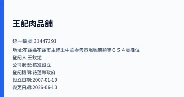 王記肉品舖的照片-統編 31447391(花蓮縣) 公司登記資料與營業項目詳細圖表
