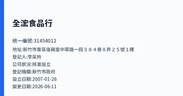 全浤食品行的照片-統編 31454012(新竹市) 公司登記資料與營業項目詳細圖表