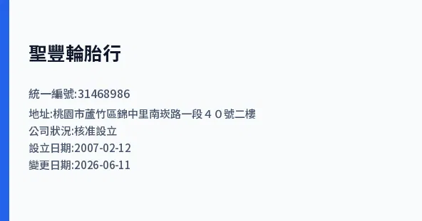 聖豐輪胎行的照片-統編 31468986(桃園市) 公司登記資料與營業項目詳細圖表