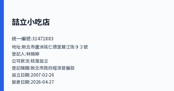 喆立小吃店的照片-統編 31471883(新北市) 公司登記資料與營業項目詳細圖表