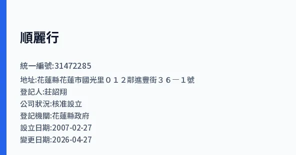 順麗行的照片-統編 31472285(花蓮縣) 公司登記資料與營業項目詳細圖表