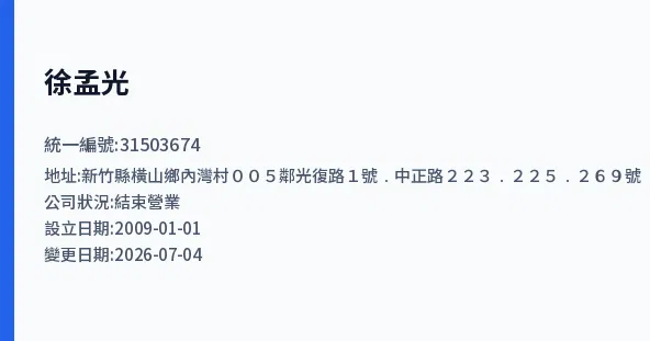 徐孟光的照片-統編 31503674(新竹縣) 公司登記資料與營業項目詳細圖表