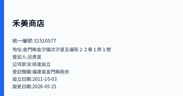 禾美商店的照片-統編 31510577(金門縣) 公司登記資料與營業項目詳細圖表