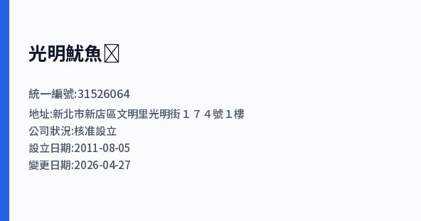 光明魷魚𥺧的照片-統編 31526064(新北市) 公司登記資料與營業項目詳細圖表