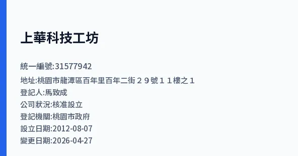 上華科技工坊的照片-統編 31577942(桃園市) 公司登記資料與營業項目詳細圖表