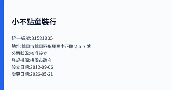 小不點童裝行的照片-統編 31581805(桃園市) 公司登記資料與營業項目詳細圖表