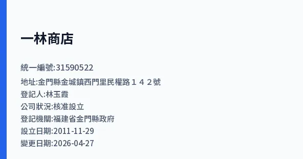 一林商店的照片-統編 31590522(金門縣) 公司登記資料與營業項目詳細圖表