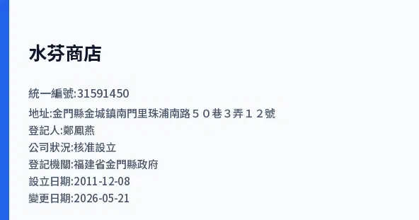 水芬商店的照片-統編 31591450(金門縣) 公司登記資料與營業項目詳細圖表