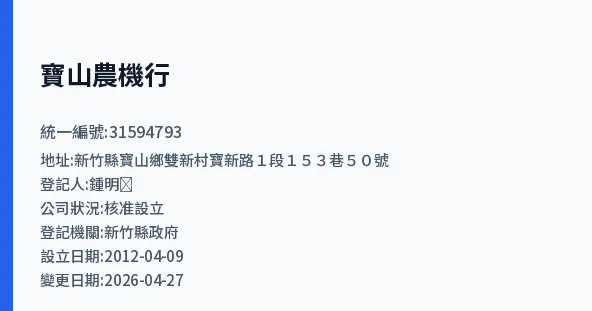 寶山農機行的照片-統編 31594793(新竹縣) 公司登記資料與營業項目詳細圖表