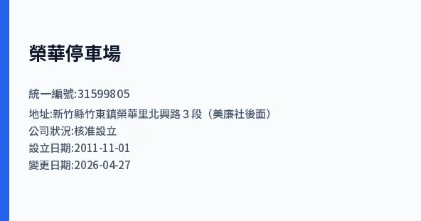 榮華停車場的照片-統編 31599805(新竹縣) 公司登記資料與營業項目詳細圖表
