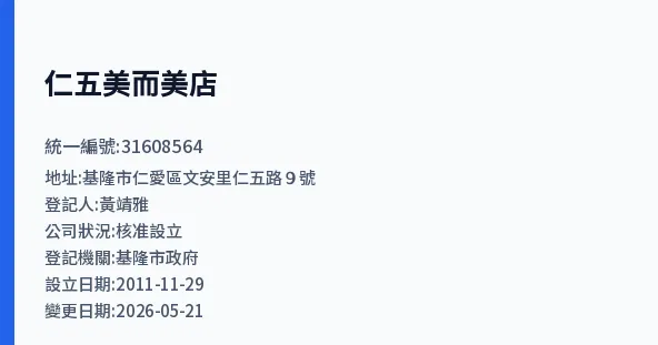 仁五美而美店的照片-統編 31608564(基隆市) 公司登記資料與營業項目詳細圖表