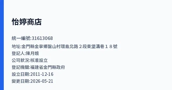 怡婷商店的照片-統編 31613068(金門縣) 公司登記資料與營業項目詳細圖表